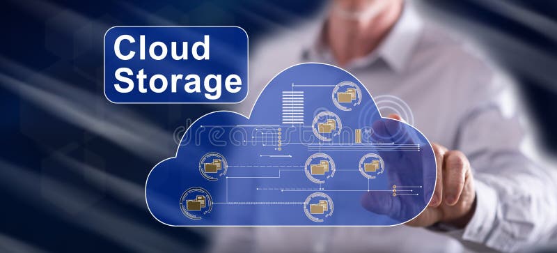 Man Touching a Cloud Storage Concept Stock Photo - Image of storage ...