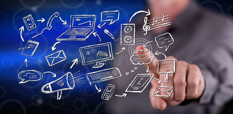 Man Touching a Communication Concept Stock Photo - Image of screen ...