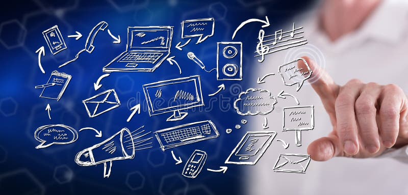 Man Touching a Communication Concept on a Touch Screen Stock Image ...