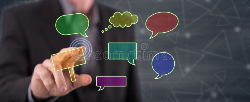 Man Touching a Communication Concept Stock Image - Image of bubbles ...