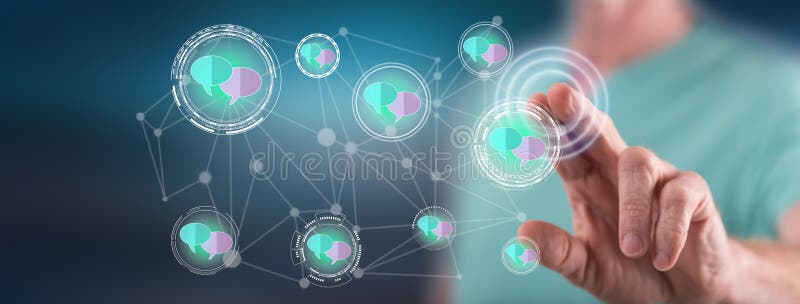 Man Touching a Communication Network Concept Stock Illustration ...