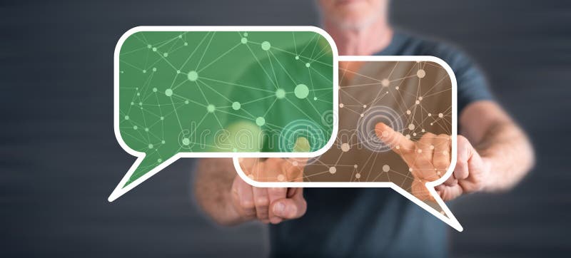 Man Touching a Communication Network Concept Stock Photo - Image of ...