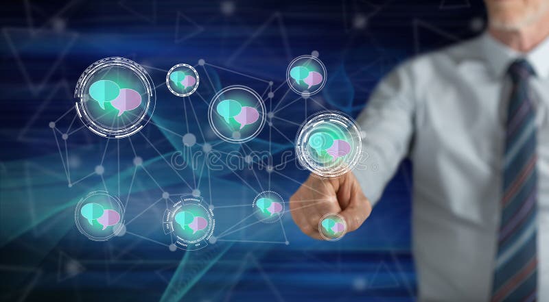 Man Touching a Communication Network Concept Stock Photo - Image of ...