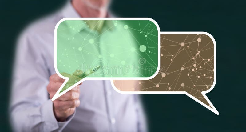 Man Touching a Communication Network Concept Stock Illustration ...