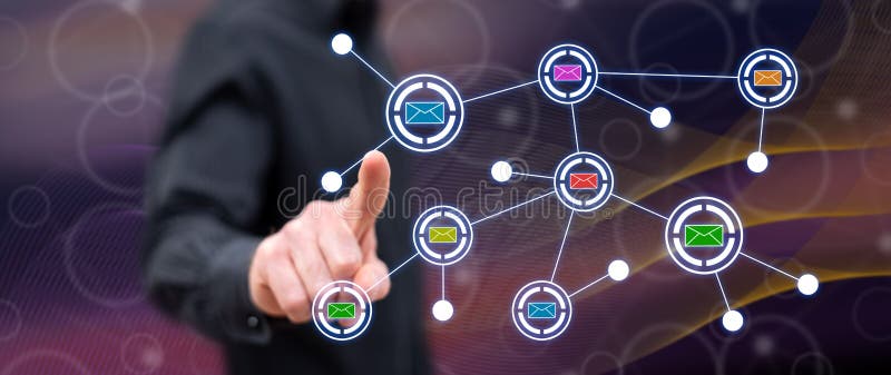 Man Touching a Communication Network Stock Illustration - Illustration ...
