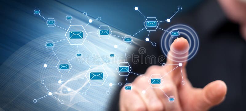 Man Touching a Communication Network Stock Illustration - Illustration ...