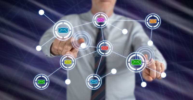 Man Touching a Communication Network Stock Image - Image of ...