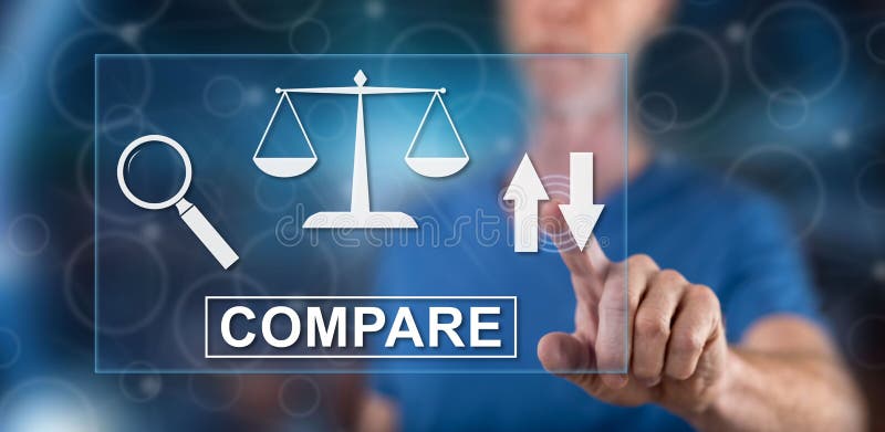 Man Touching a Compare Concept Stock Photo - Image of comparison, value ...