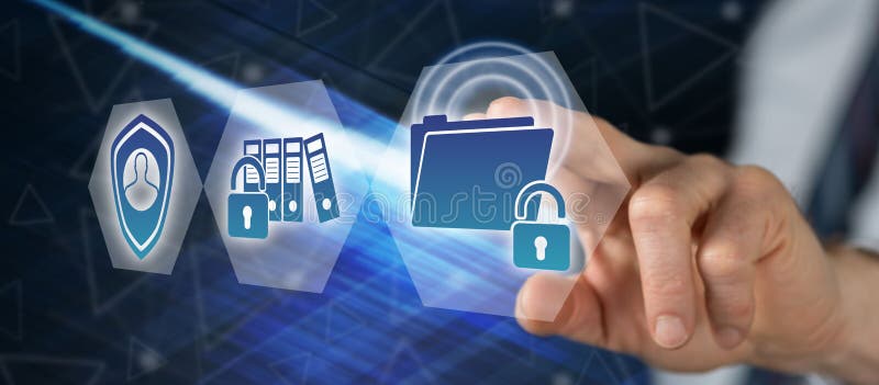 Man Touching a Confidential Data Concept Stock Photo - Image of privacy ...