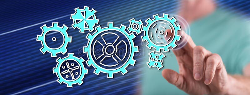 Man Touching a Cooperation Concept Stock Photo - Image of cogs, digital ...