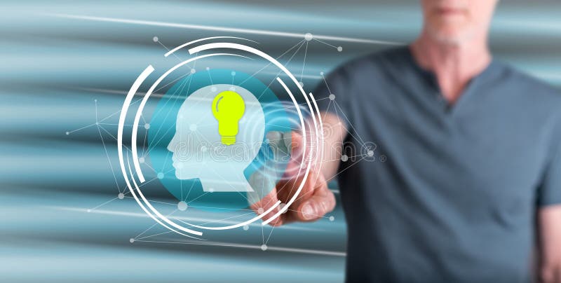 Man Touching a Creativity Concept Stock Image - Image of mind, network ...