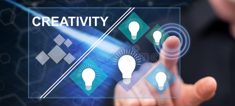 Man Touching a Creativity Concept Stock Photo - Image of innovation ...