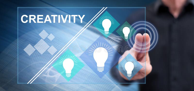 Man Touching a Creativity Concept Stock Image - Image of inspiration ...