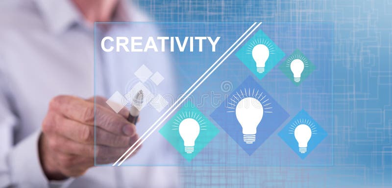 Man Touching a Creativity Concept Stock Photo - Image of touch, idea ...