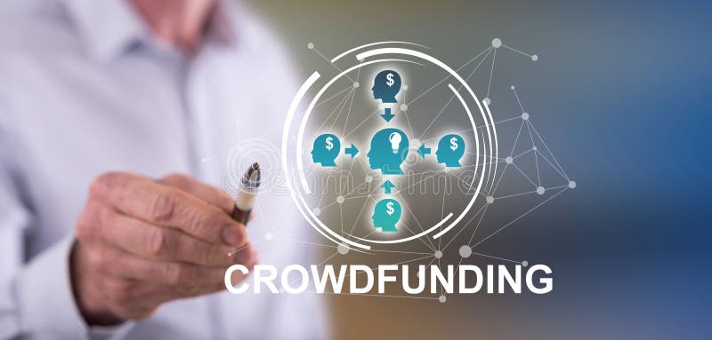 Man Touching a Crowdfunding Concept Stock Photo - Image of financial ...