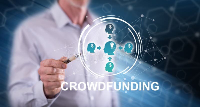 Man Touching a Crowdfunding Concept Stock Illustration - Illustration ...