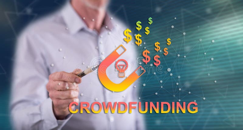 Man Touching a Crowdfunding Concept Stock Photo - Image of cooperation ...