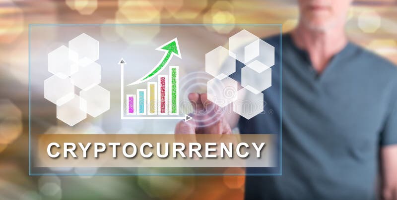 Man Touching a Cryptocurrency Success Concept Stock Image - Image of ...