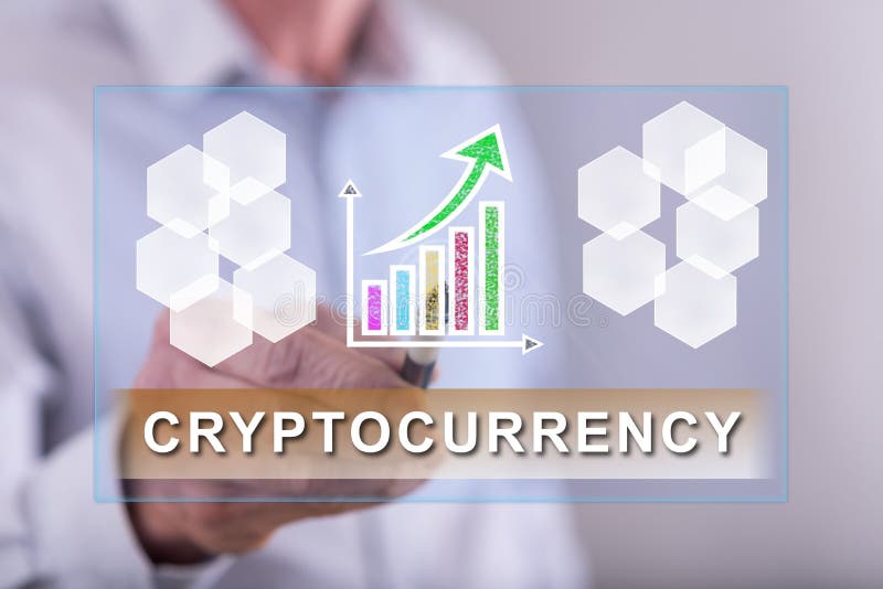 Man Touching a Cryptocurrency Success Concept Stock Photo - Image of ...