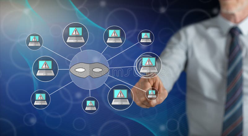 Man Touching a Cyber Attack Concept Stock Photo - Image of screen ...