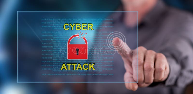Man Touching a Cyber Attack Concept on a Touch Screen Stock Photo ...