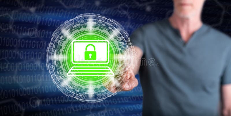Man Touching a Cyber Security Concept Stock Image - Image of system ...