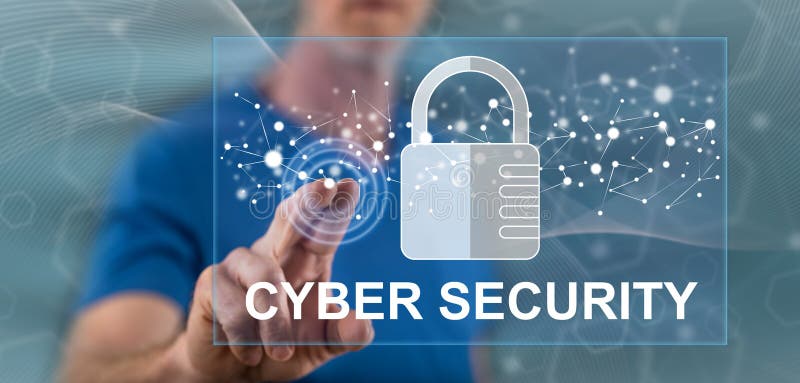 Man Touching a Cyber Security Concept Stock Image - Image of attack ...