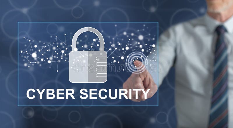 Man Touching a Cyber Security Concept Stock Image - Image of protect ...