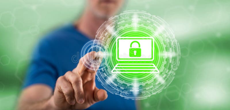Man Touching a Cyber Security Concept Stock Photo - Image of privacy ...