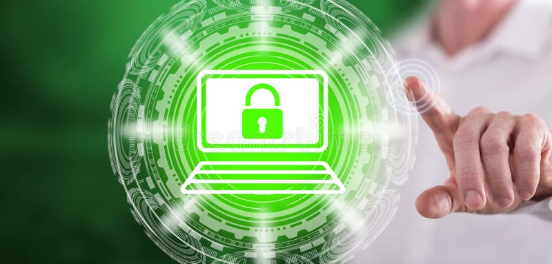 Man Touching a Cyber Security Concept Stock Photo - Image of attack ...