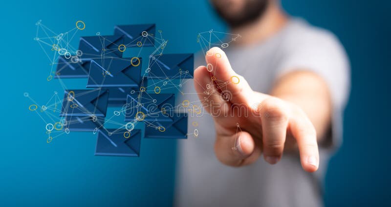 Man Touching 3D Rendered Communication Signs Stock Photo - Image of ...