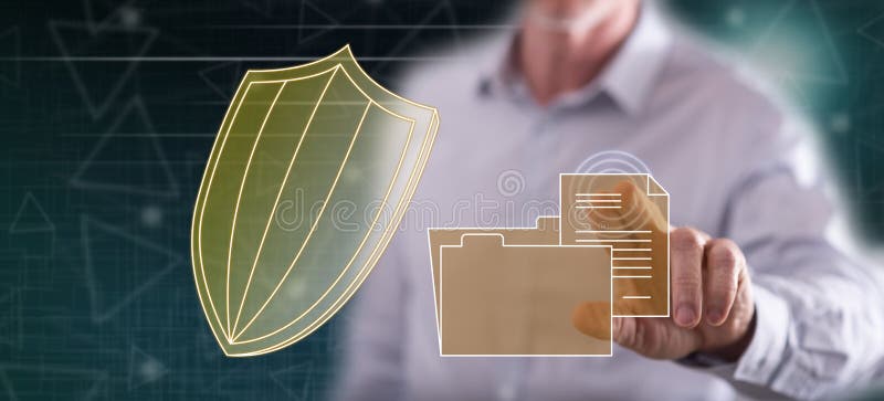 Man Touching a Data Protection Concept Stock Photo - Image of privacy ...
