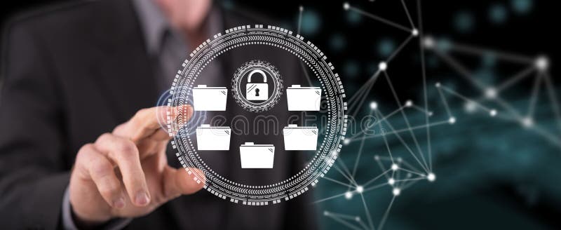 Man Touching a Data Protection Concept Stock Image - Image of design ...
