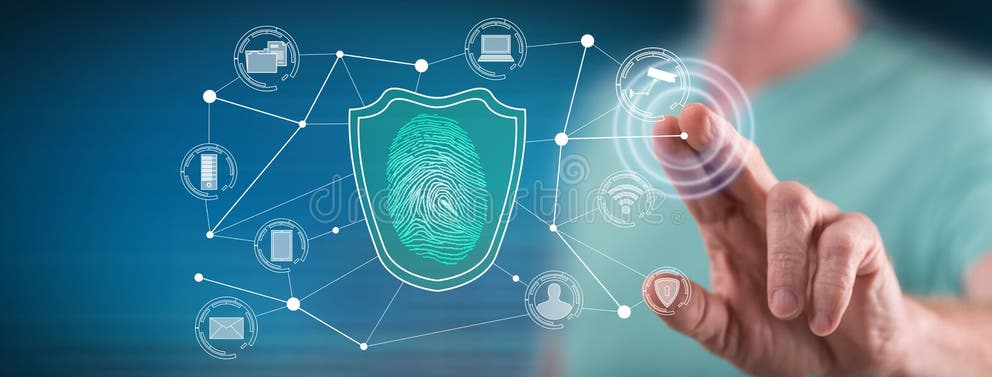 Man Touching a Data Security Concept Stock Photo - Image of cyber ...