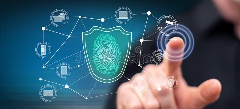 Man Touching a Data Security Concept Stock Image - Image of fingerprint ...