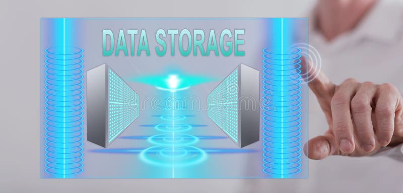 Man Touching a Data Storage Concept on a Touch Screen Stock Photo ...