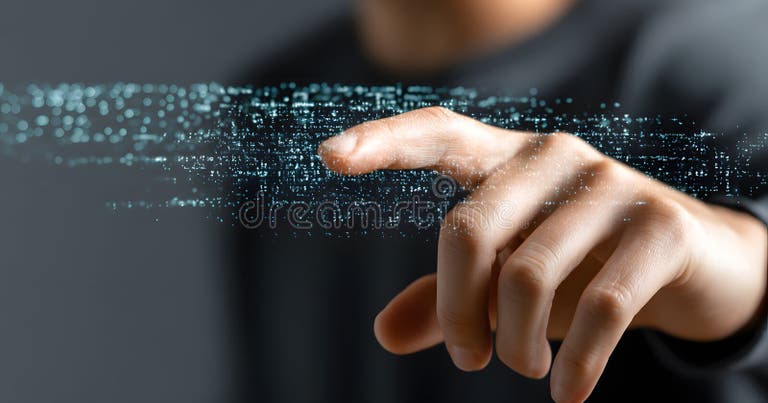 Man Touching Data Stream with Finger Representing Connectivity Networks ...