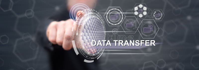Man Touching a Data Transfer Concept Stock Image - Image of data ...