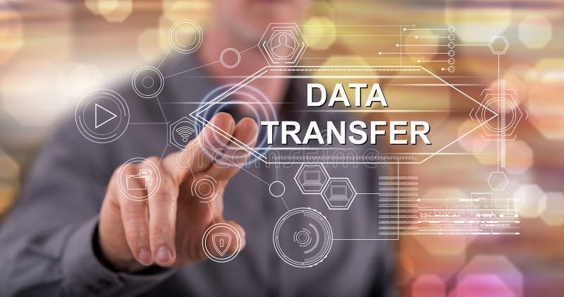 Man Touching a Data Transfer Concept Stock Illustration - Illustration ...