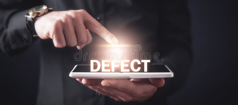 Man Touching Defect Word and Using Tablet Computer Stock Photo - Image ...