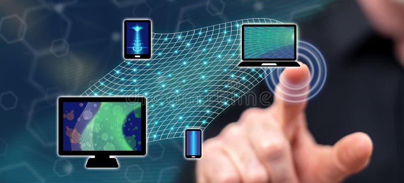 Man Touching a Device Connection Concept Stock Image - Image of connect ...