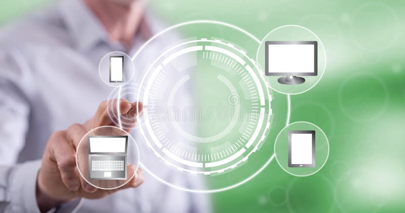 Man Touching a Device Connection Concept Stock Photo - Image of ...