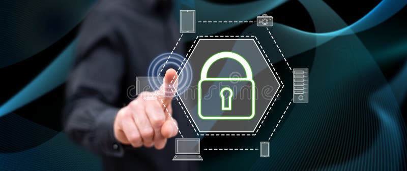 Man Touching a Devices Security Concept Stock Image - Image of ...