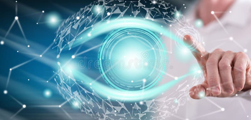 Man Touching a Digital Eye Concept Stock Image - Image of cyber, touch ...