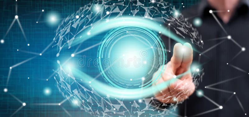 Man Touching a Digital Eye Concept Stock Photo - Image of light ...
