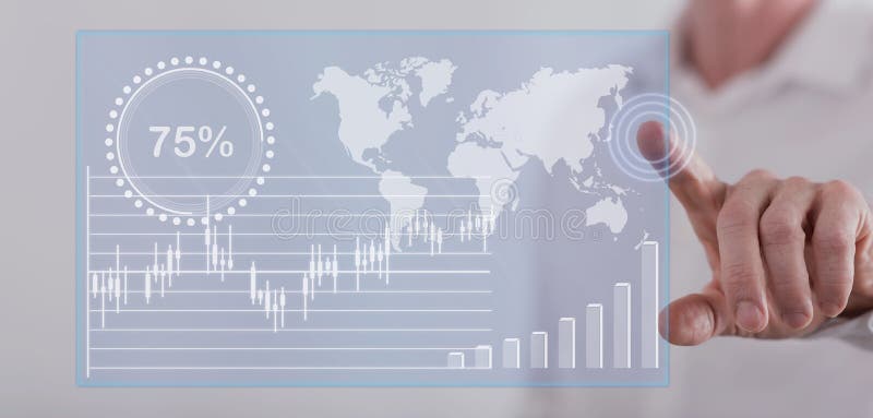 Man Touching a Digital Graph on a Touch Screen Stock Image - Image of ...