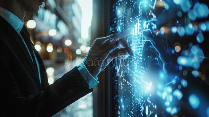 A Man Touching Digital Interface. AI Generated Stock Image - Image of ...