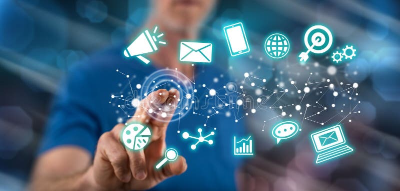 Man Touching a Digital Marketing Concept Stock Image - Image of chart ...