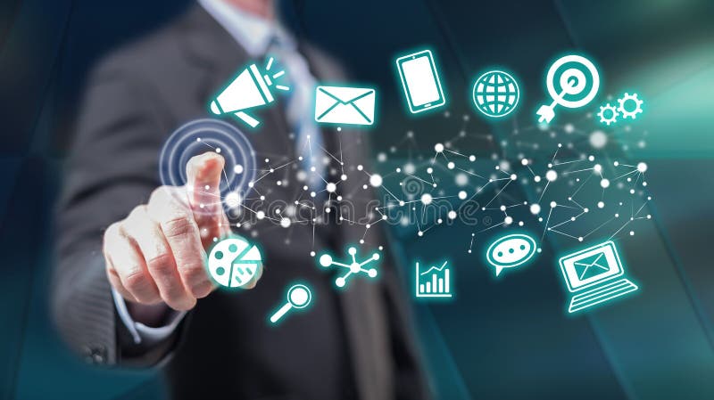 Man Touching a Digital Marketing Concept Stock Photo - Image of ...