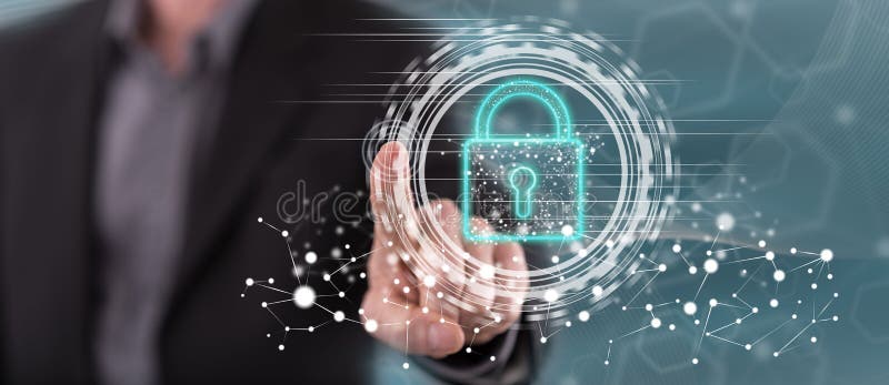 Man Touching a Digital Security Concept Stock Image - Image of hacking ...